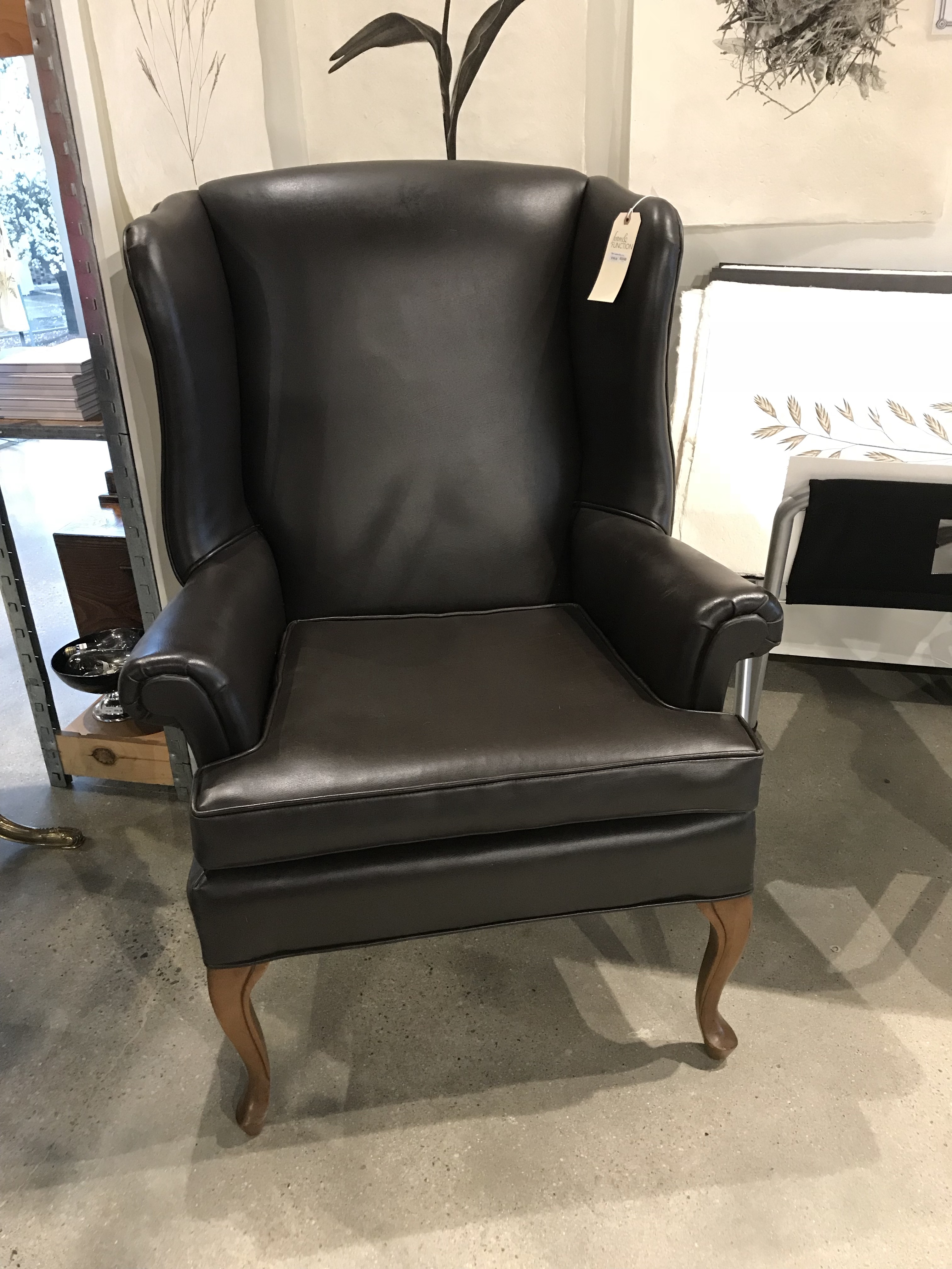 Black Leather Wing Chair - Form & Function - Asheville NC