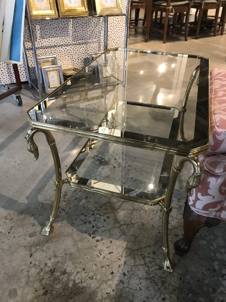 Goose Leg Brass and Glass Coffee Table - Form & Function - Asheville NC