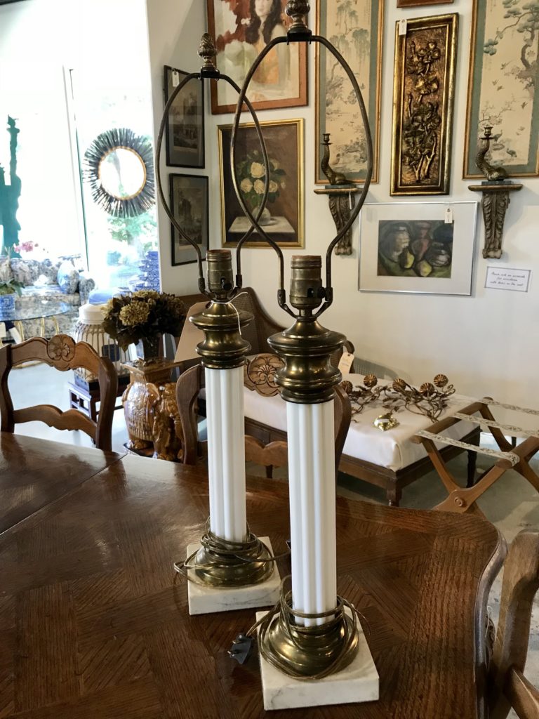 Pair White Column Lamps - Form & Function - Asheville NC