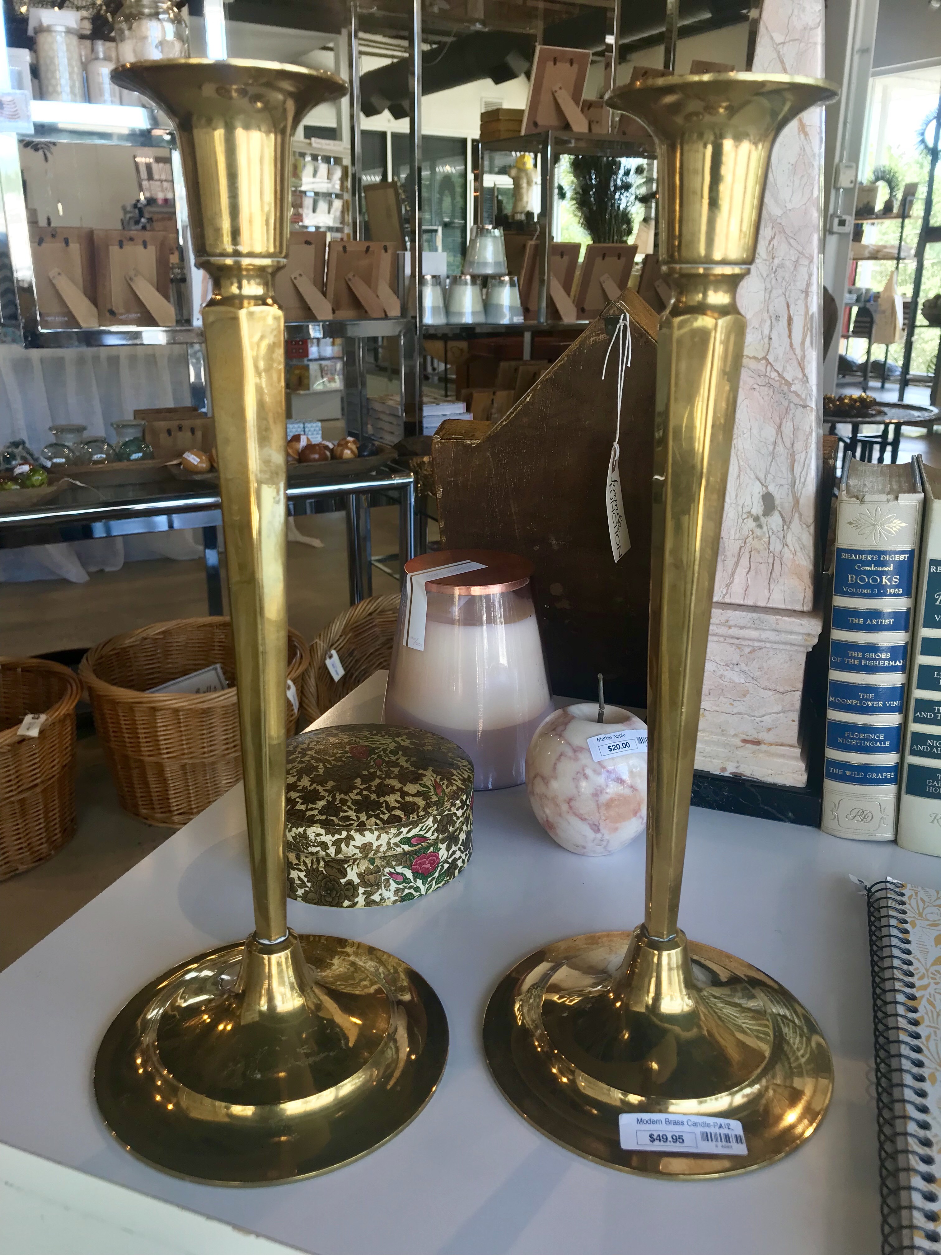 Modern Brass Candlesticks Pair - Form & Function - Asheville NC