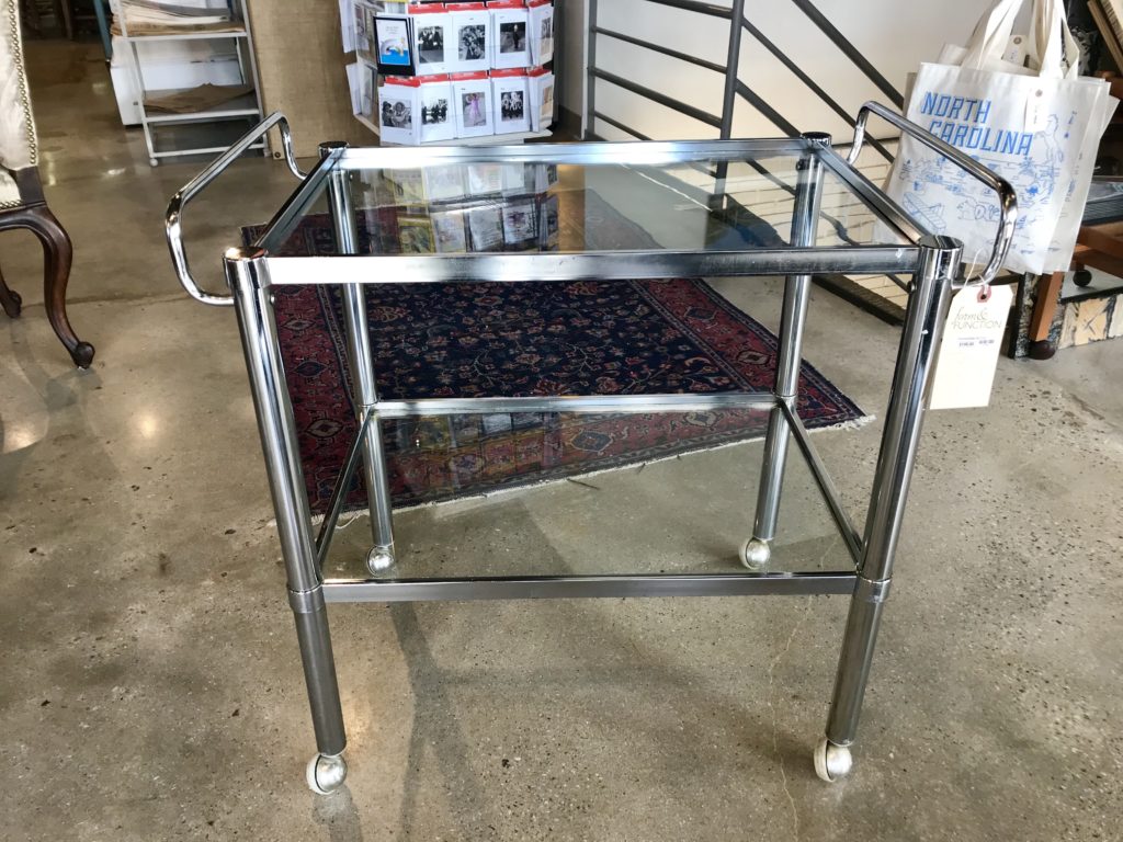 Chrome and Glass Bar Cart - Form & Function - Asheville NC