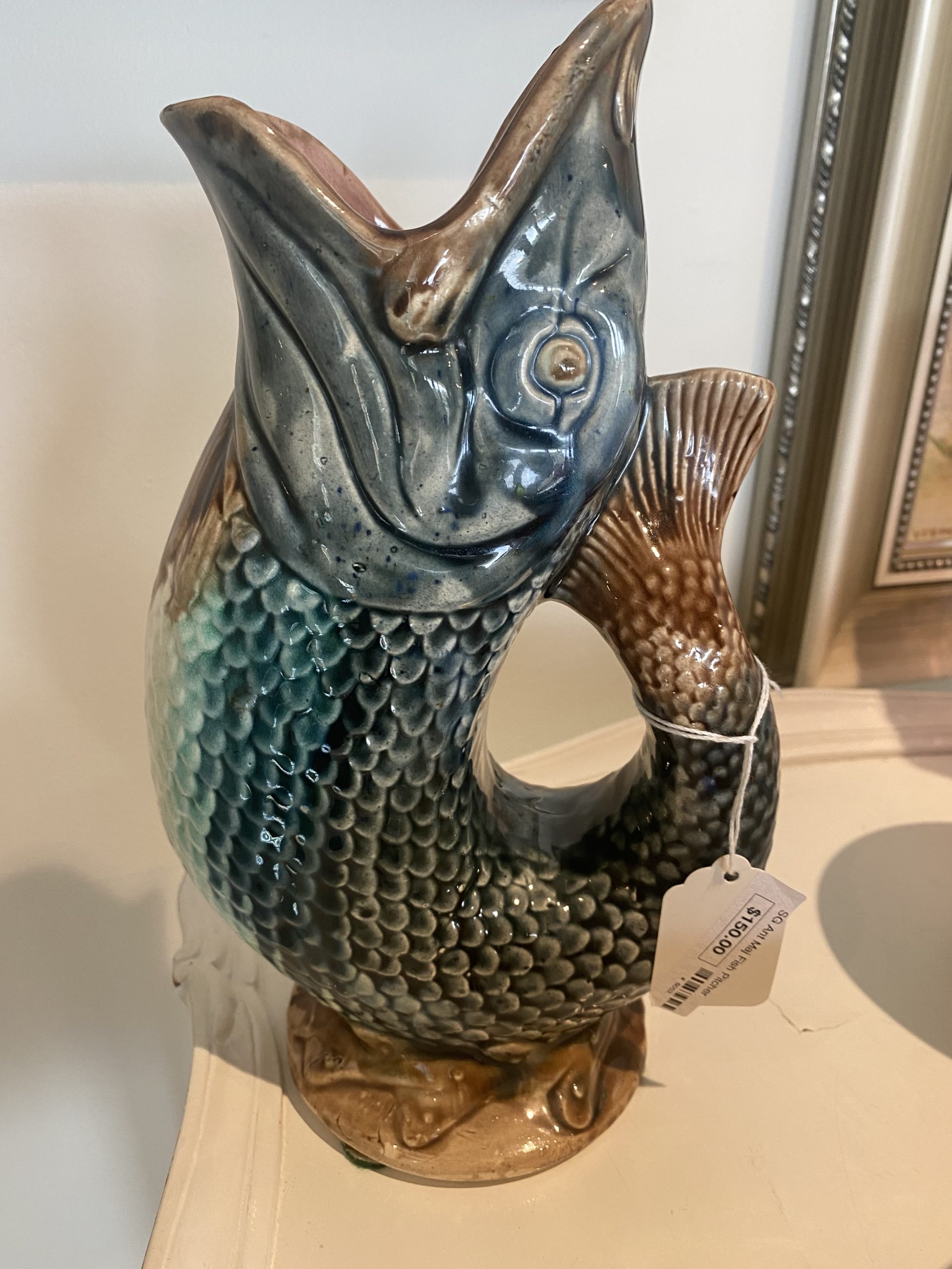 SG Antique Majolica Fish Pitcher - Form & Function - Asheville NC