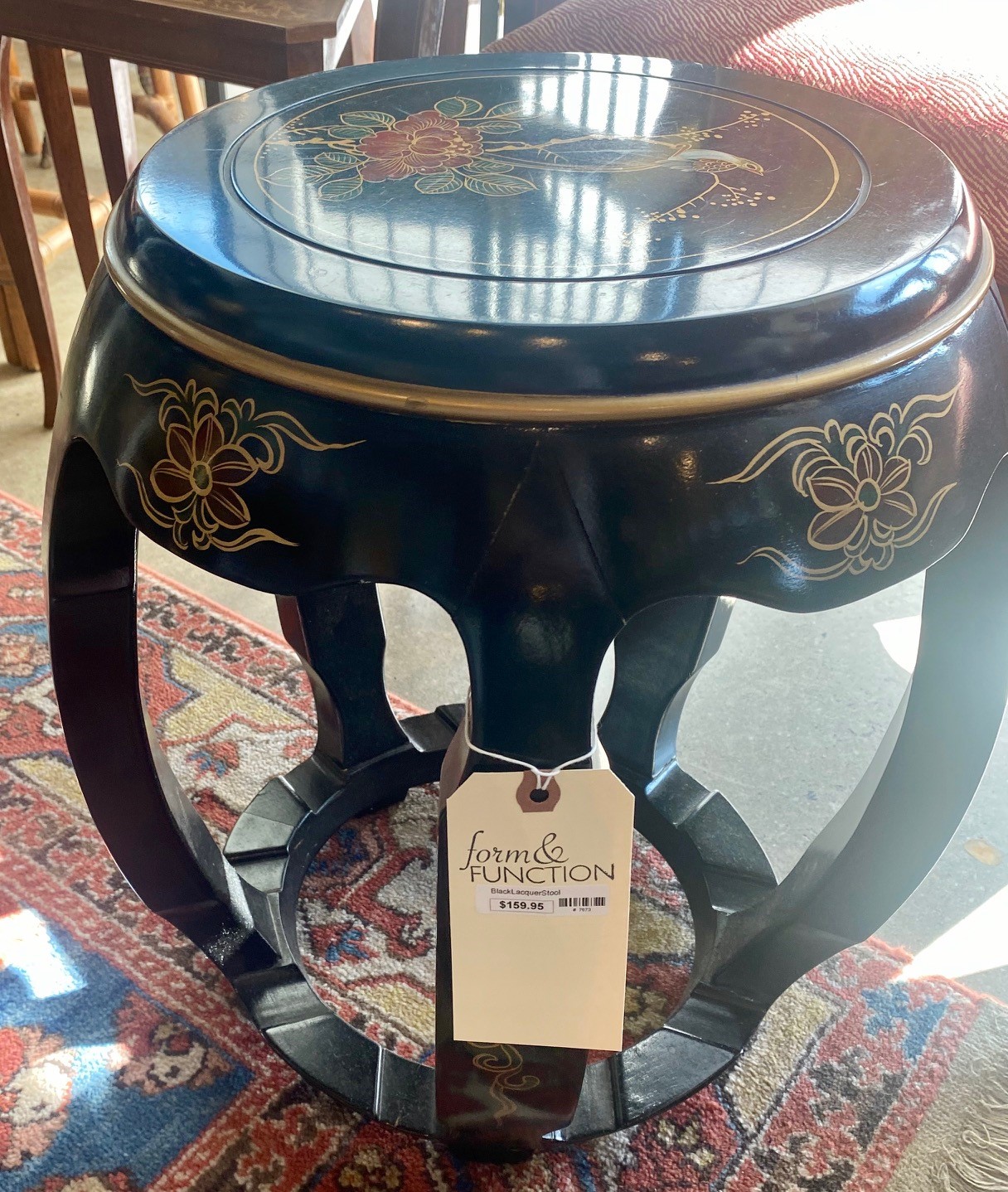 Black Lacquer Asian Garden Stool - Form & Function - Asheville NC